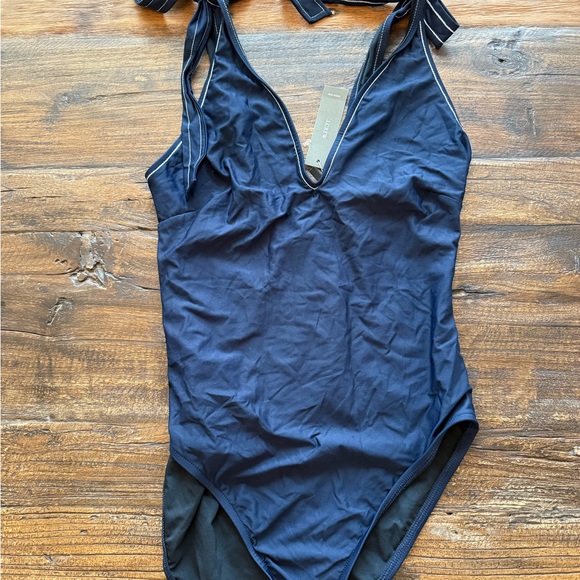 J. Crew | Swim | J Crew Blue One Piece Swimsuit With Plunging Vneckline ...